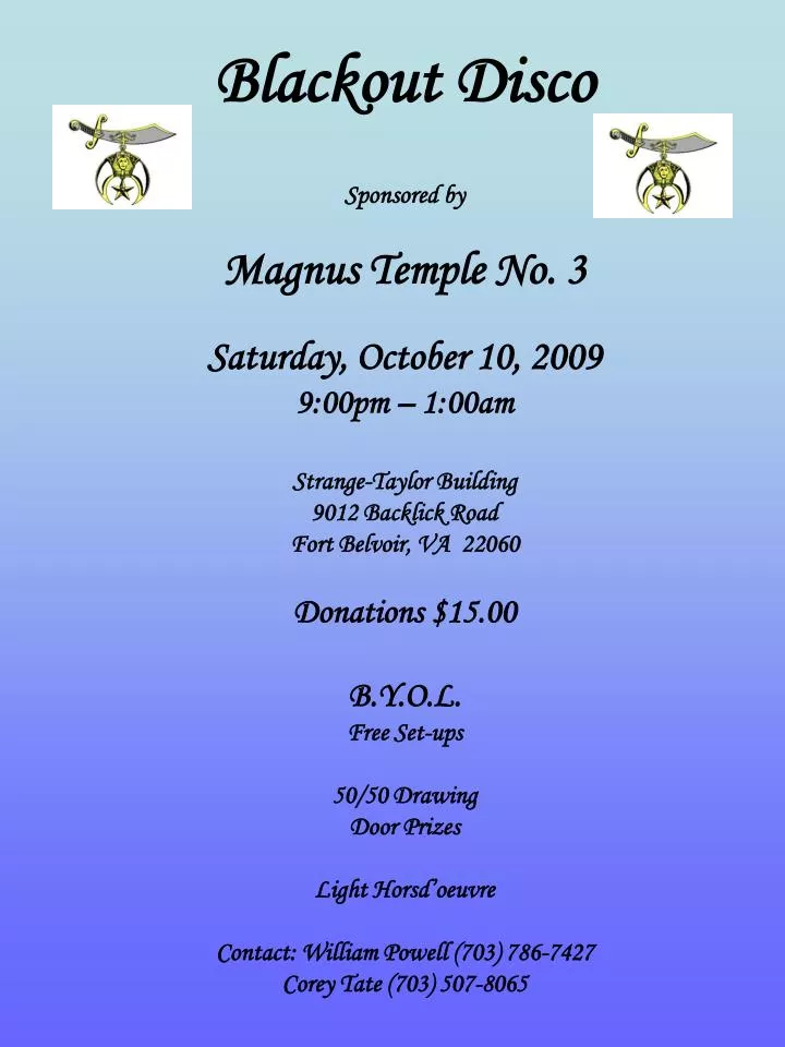 PPT - Blackout Disco Sponsored by Magnus Temple No. 3 Saturday, October ...