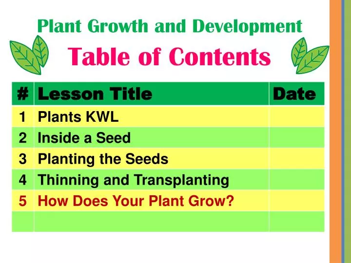 PPT - Plant Growth and Development Table of Contents PowerPoint ...
