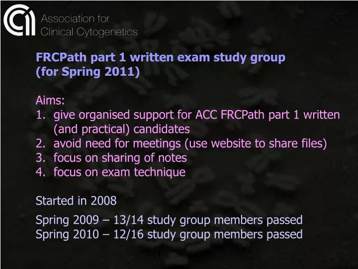 PPT - FRCPath part 1 written exam study group (for Spring 2011) Aims ...