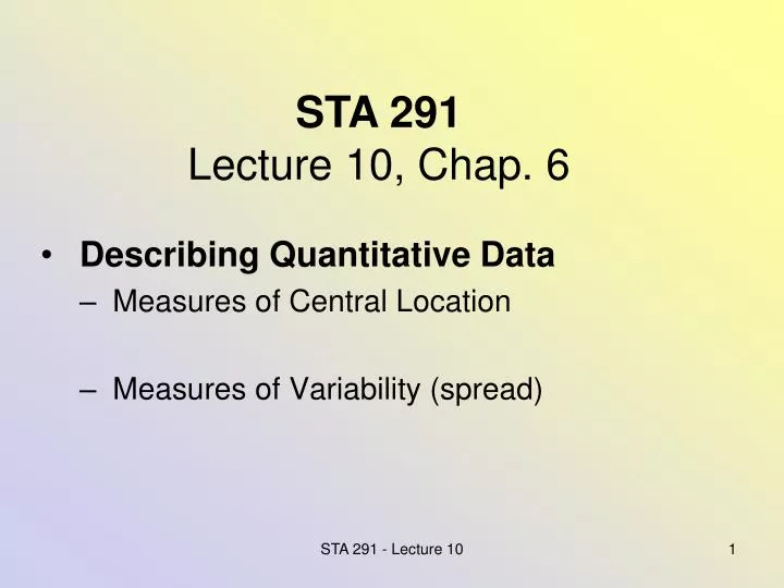 PPT - STA 291 Lecture 10, Chap. 6 PowerPoint Presentation, free ...