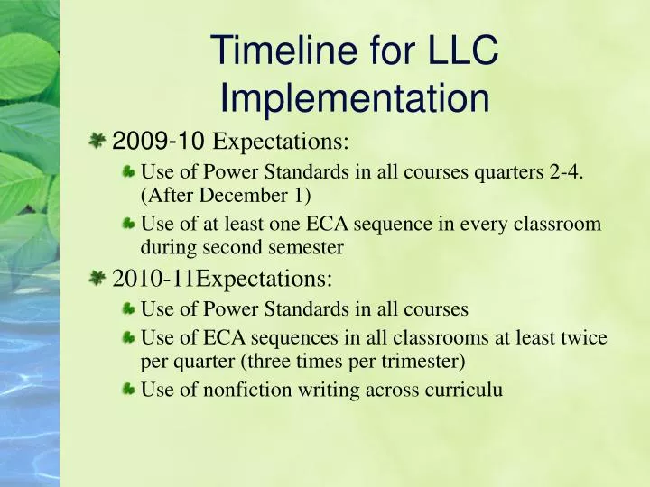 PPT - Timeline for LLC Implementation PowerPoint Presentation, free ...
