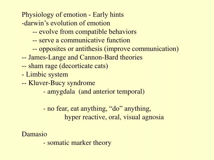 PPT - Physiology of emotion - Early hints darwin’s evolution of emotion ...