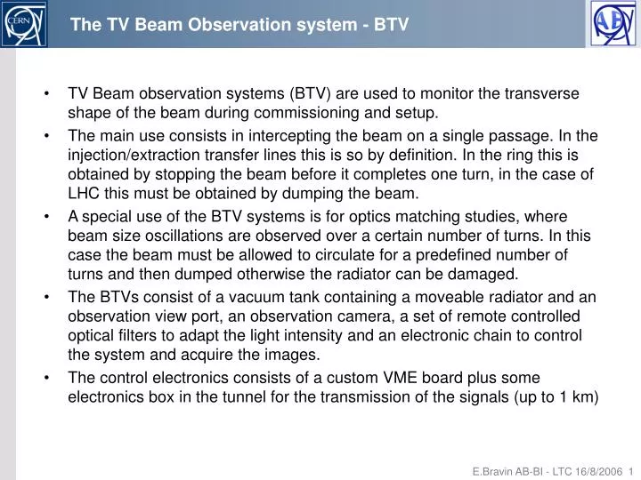 PPT - The TV Beam Observation system - BTV PowerPoint Presentation ...