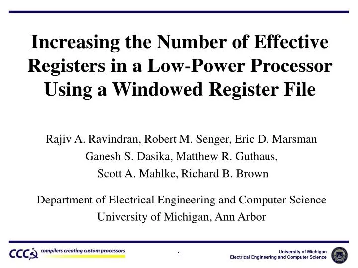 PPT - Rajiv A. Ravindran, Robert M. Senger, Eric D. Marsman Ganesh S ...