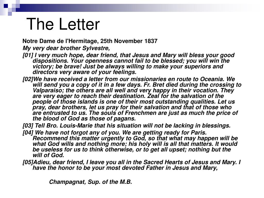 PPT - Father Champagnat’s Letter to Brother Sylvestre PowerPoint ...
