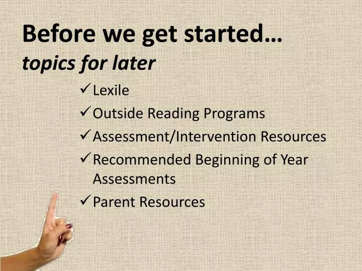 PPT - Before we get started… topics for later PowerPoint Presentation ...