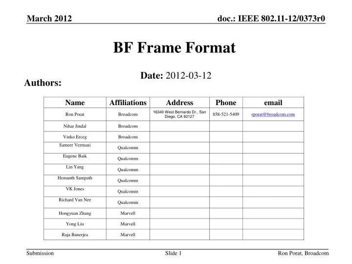 PPT - BF Frame Format PowerPoint Presentation, free download - ID:3790003