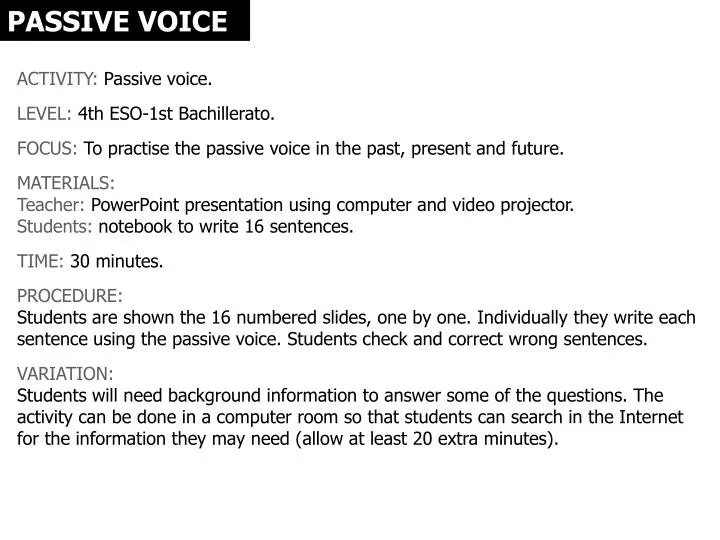 PPT - PASSIVE VOICE PowerPoint Presentation, free download - ID:3790141