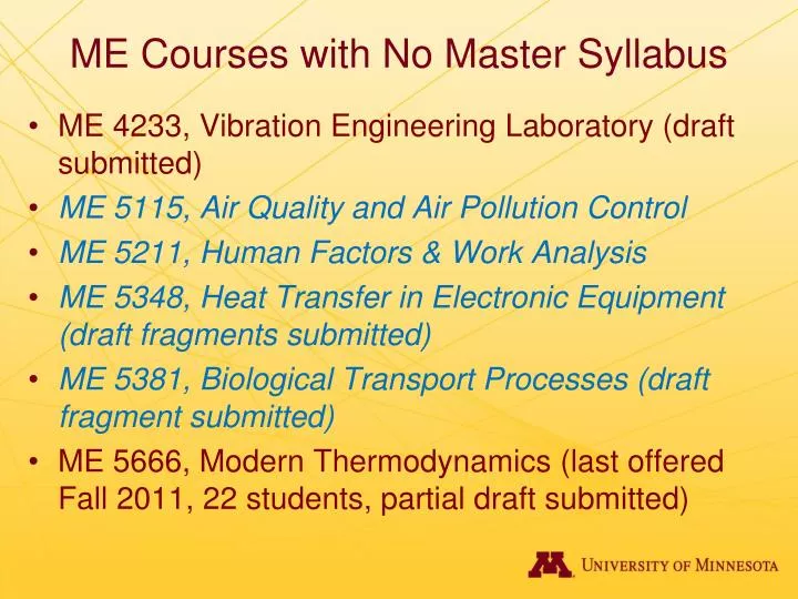 PPT - ME Courses with No Master Syllabus PowerPoint Presentation, free ...