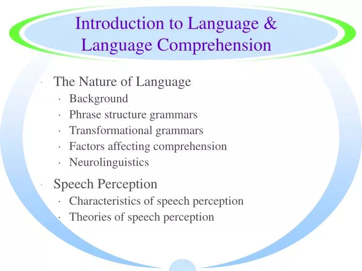 PPT - Introduction to Language & Language Comprehension PowerPoint ...