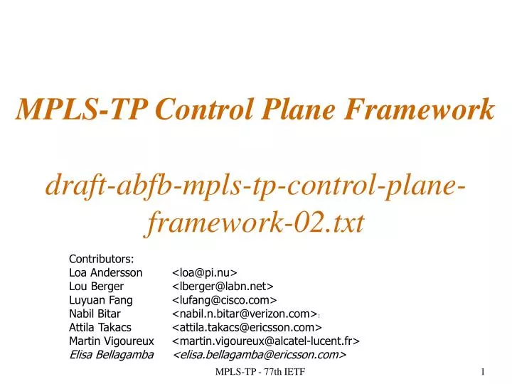 Ppt Mpls Tp Control Plane Framework Draft Abfb Mpls Tp Control Plane Framework 02txt