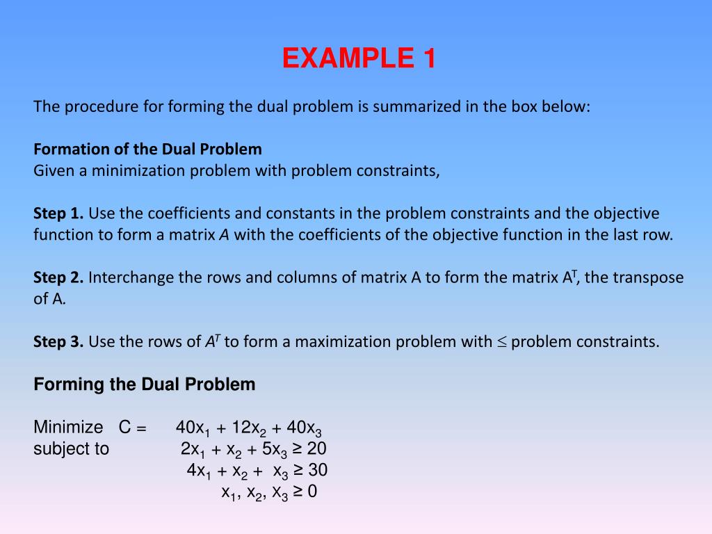 PPT - The Dual Problem: Minimization with problem constraints of the ... PPT - The Dual Problem: Minimization with problem constraints of the ...