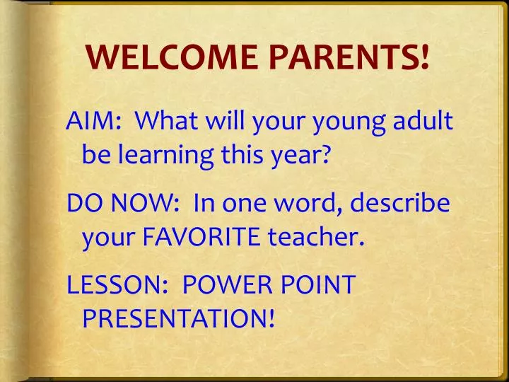 PPT - WELCOME PARENTS! PowerPoint Presentation, free download - ID:3803413