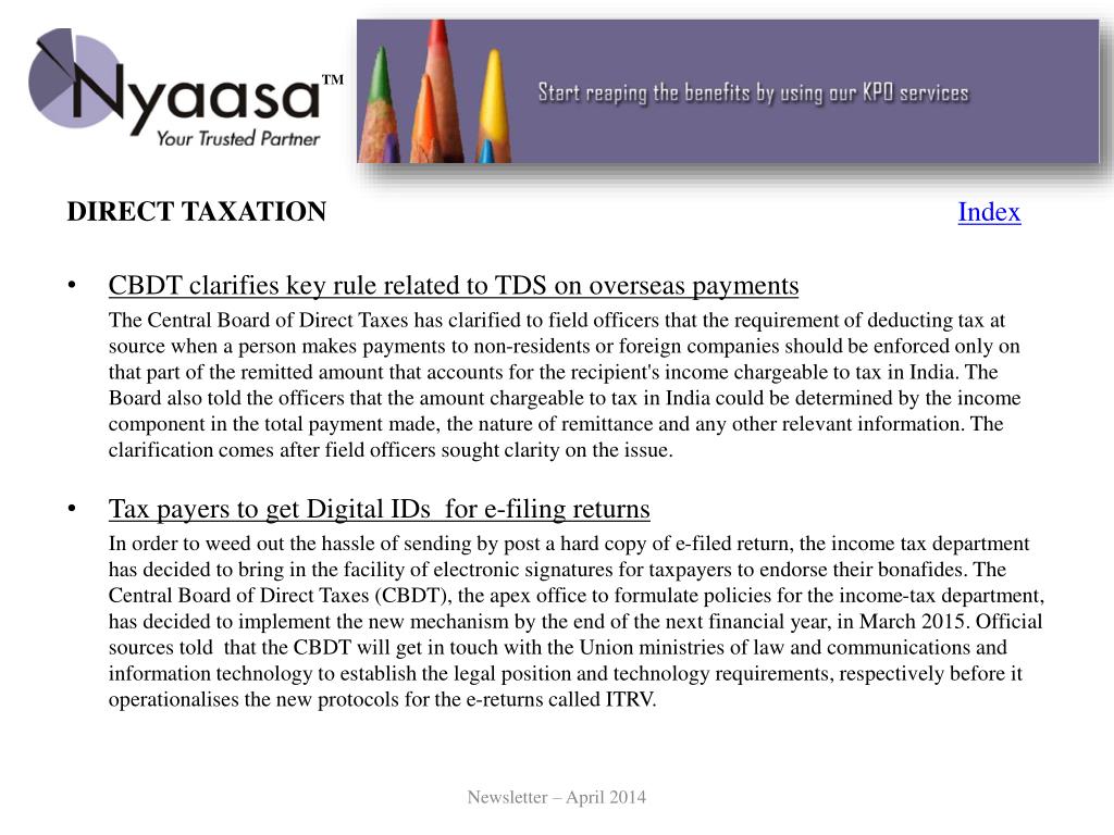 PPT - INDEX Direct Taxation Indirect Taxation Corporate and Other Laws ...