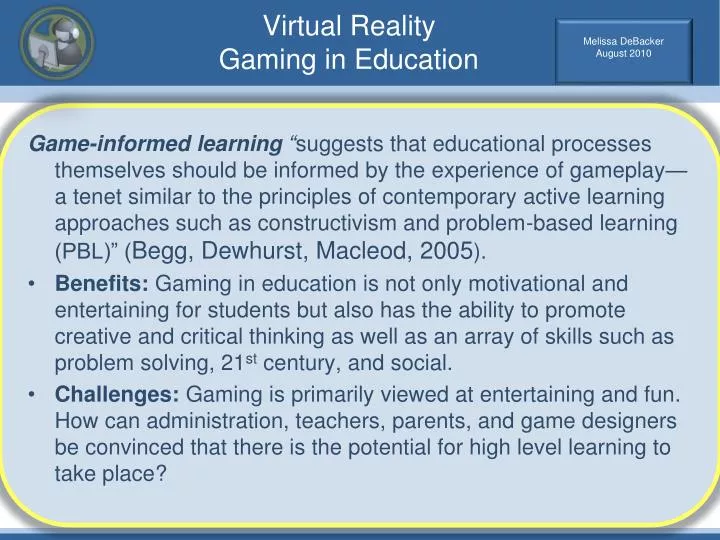 PPT - Virtual Reality Gaming in Education PowerPoint Presentation, free ...