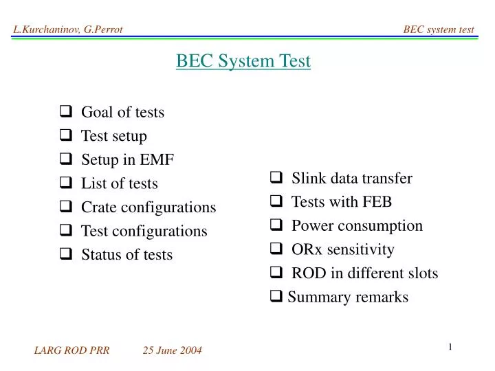 PPT - BEC System Test PowerPoint Presentation, free download - ID:3812333