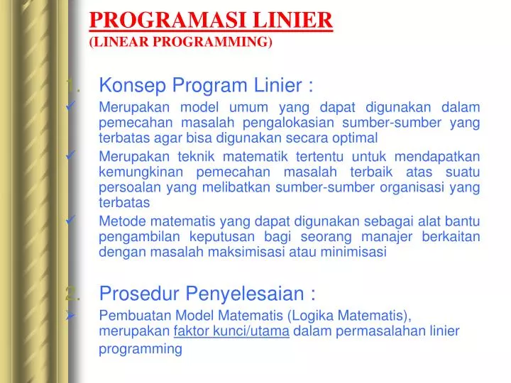 PPT - PROGRAMASI LINIER (LINEAR PROGRAMMING) PowerPoint Presentation, free download - ID:3817284