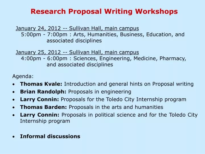 PPT - Research Proposal Writing Workshops PowerPoint Presentation, free ...