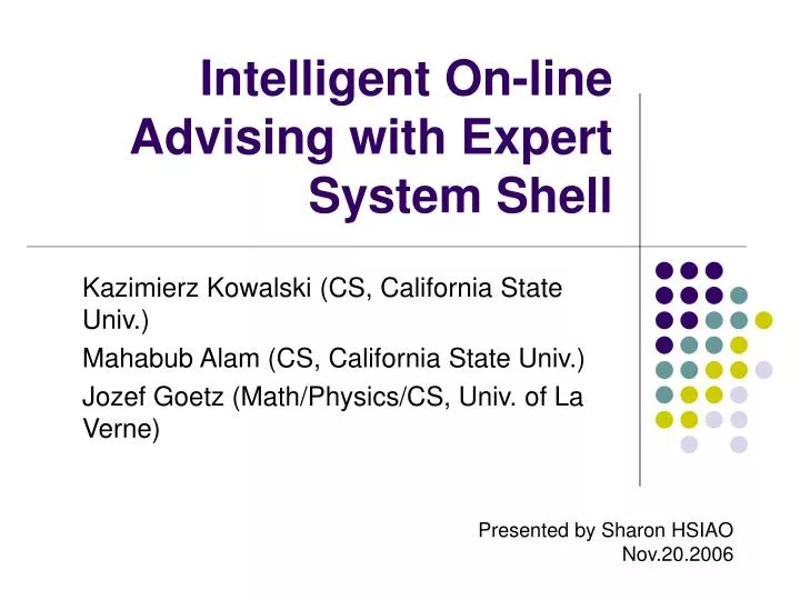 PPT - Intelligent On-line Advising with Expert System Shell PowerPoint ...