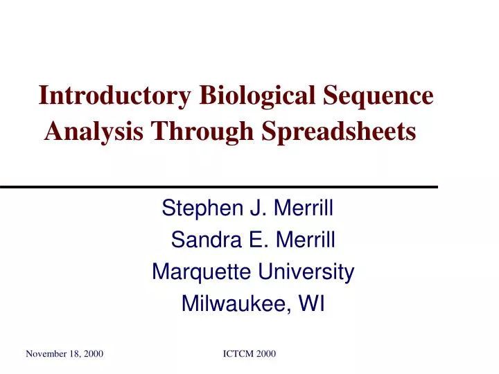 PPT - Introductory Biological Sequence Analysis Through Spreadsheets ...