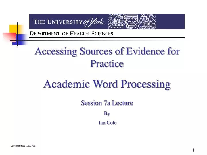 PPT - Accessing Sources of Evidence for Practice Academic Word ...