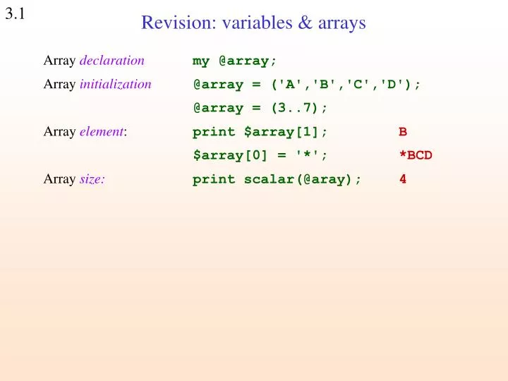 PPT - Revision: variables & arrays PowerPoint Presentation, free ...