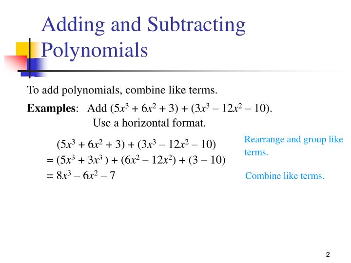 PPT - Adding and Subtracting Polynomials PowerPoint Presentation - ID ...