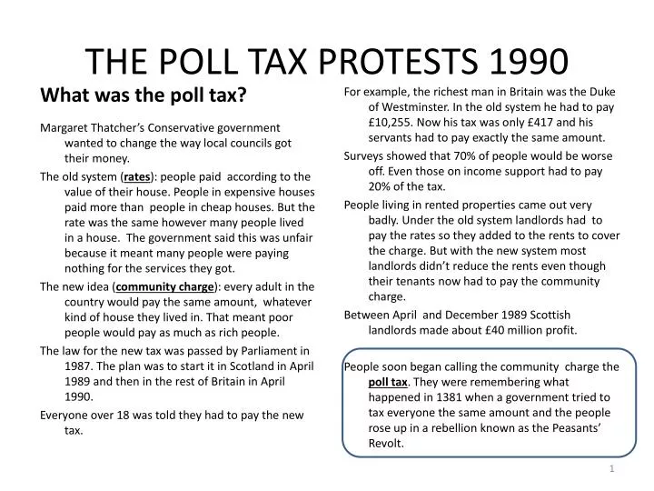 PPT - THE POLL TAX PROTESTS 1990 PowerPoint Presentation, free download ...