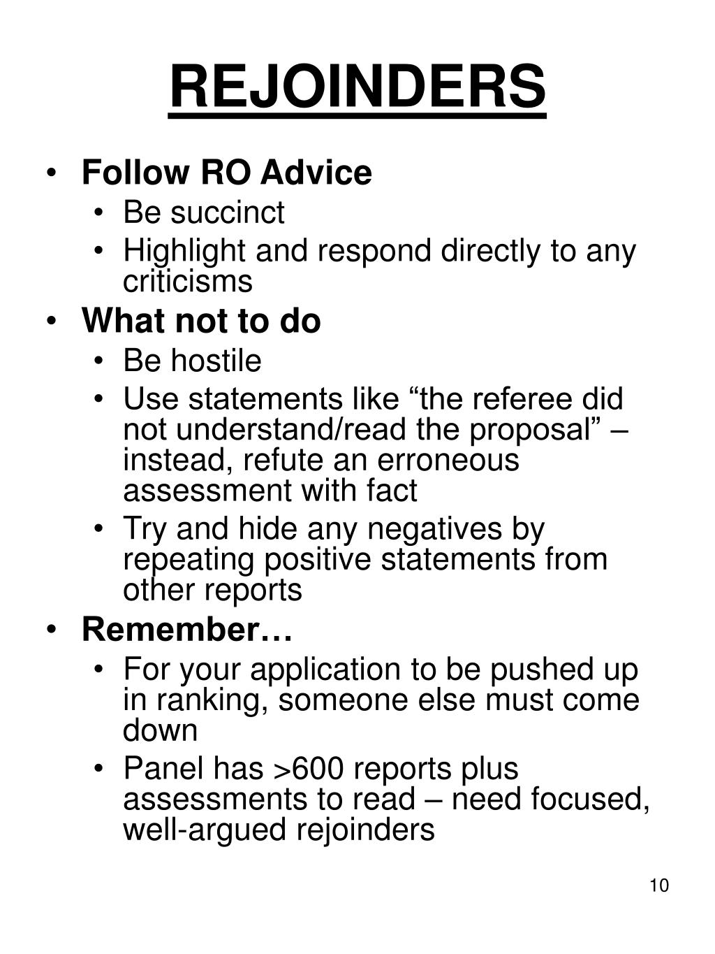 PPT - REJOINDERS Where you are at Refereeing 2 x CoE readers 2 x Oz ...
