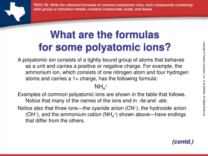 PPT - What are the formulas for some polyatomic ions? PowerPoint ...