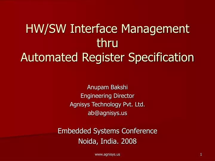 PPT - HW/SW Interface Management thru Automated Register Specification PowerPoint Presentation ...