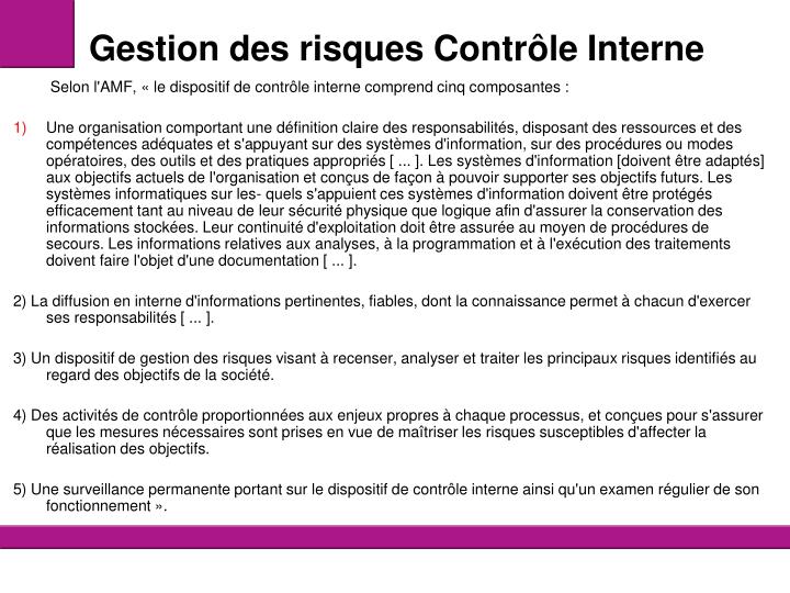 PPT - Gestion des risques Contrôle Interne PowerPoint Presentation - ID ...