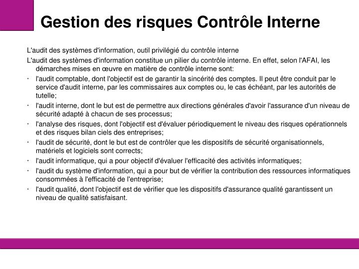 PPT - Gestion des risques Contrôle Interne PowerPoint Presentation - ID ...