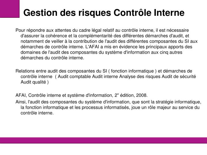PPT - Gestion des risques Contrôle Interne PowerPoint Presentation - ID ...