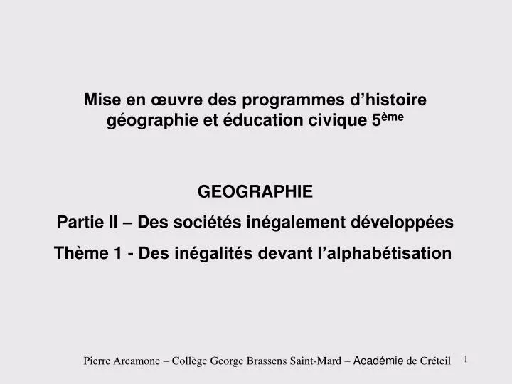 PPT - Mise en œuvre des programmes d’histoire géographie et éducation ...