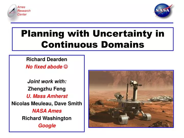 PPT - Planning with Uncertainty in Continuous Domains PowerPoint ...