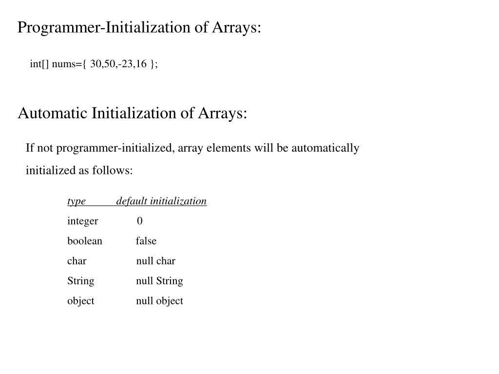 Ppt Array Creation Defines The Size Of The Array And Allocates Space For The Array Object