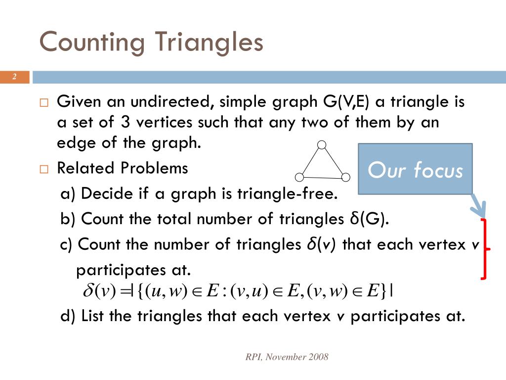 Ppt Fast Counting Of Triangles In Large Networks Algorithms And Laws Powerpoint Presentation 2110