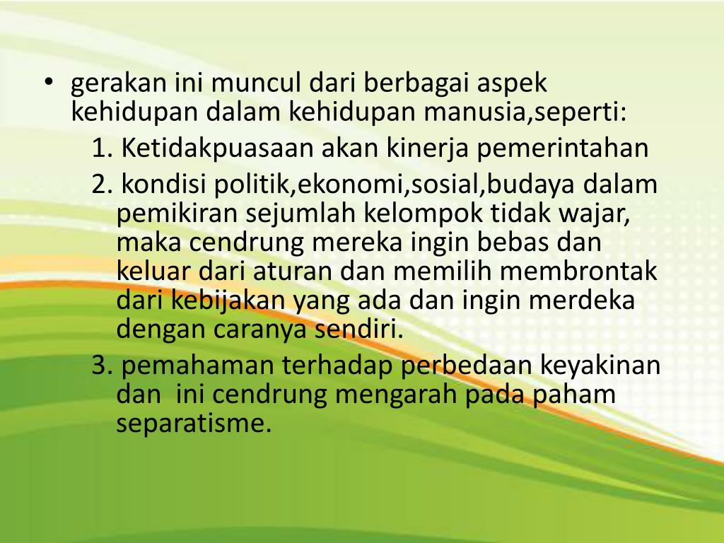 PPT - UPAYA ANTISIPASI MUNCULNYA GERAKAN SPARATISME DI INDONESIA ...