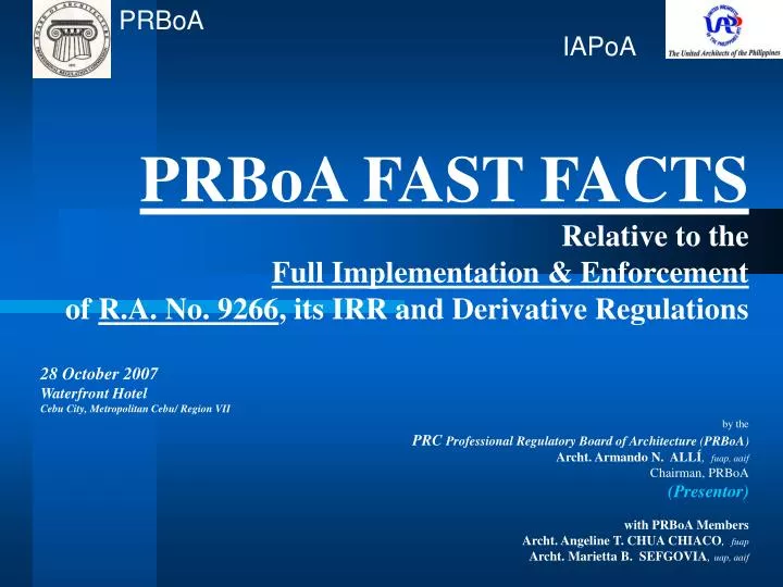 PPT - PRBoA FAST FACTS Relative to the Full Implementation ...