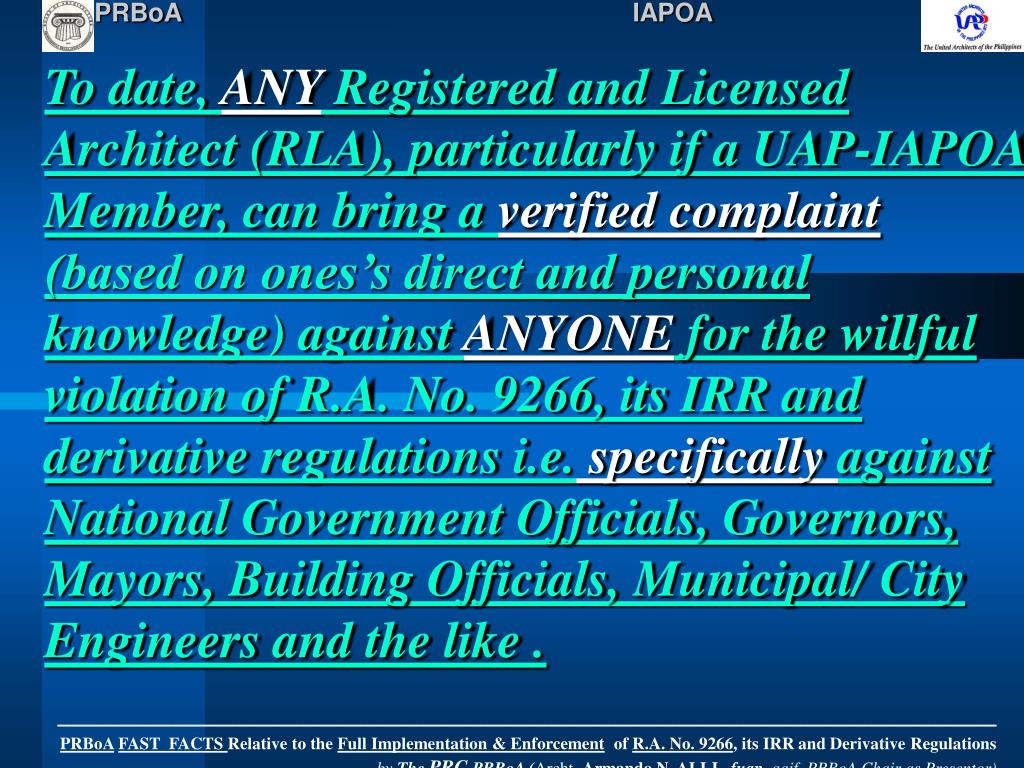 PPT - PRBoA FAST FACTS Relative to the Full Implementation ...