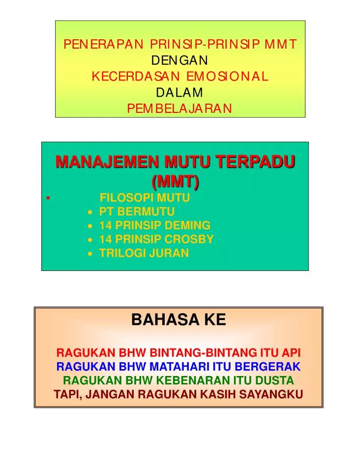 PPT - MANAJEMEN MUTU TERPADU (MMT) FILOSOPI MUTU PT BERMUTU 14 PRINSIP ...