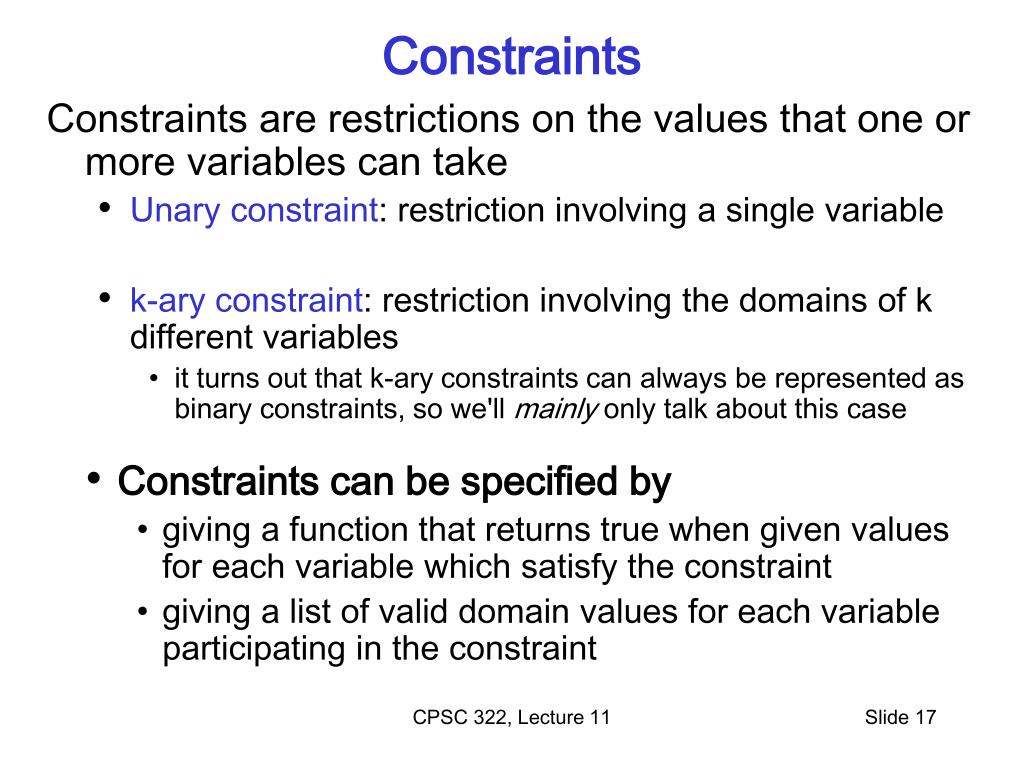 Ppt Constraint Satisfaction Problems Csps Introduction Computer Science Cpsc322 Lecture 11