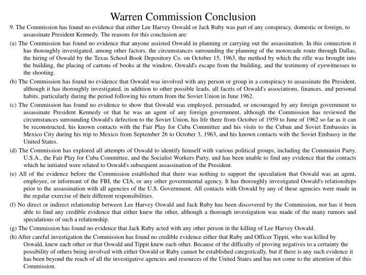 PPT - Warren Commission Conclusion PowerPoint Presentation, free ...