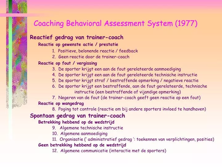 PPT - Coaching Behavioral Assessment System (1977) PowerPoint ...