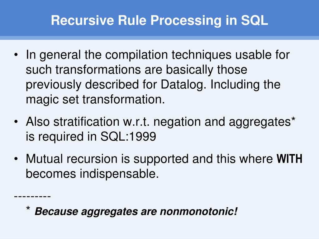 Ppt Cs240a Databases And Knowledge Bases Recursive Queries In Sql 2003 Powerpoint