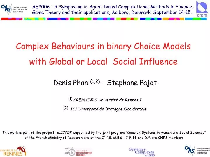 PPT - Complex Behaviours in binary Choice Models with Global or Local ...