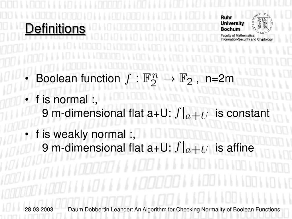 Ppt An Algorithm For Checking Normality Of Boolean Functions