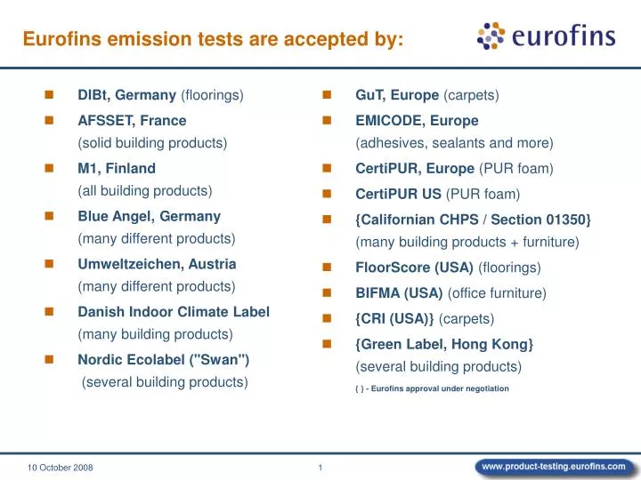 PPT - Eurofins emission tests are accepted by: PowerPoint Presentation ...