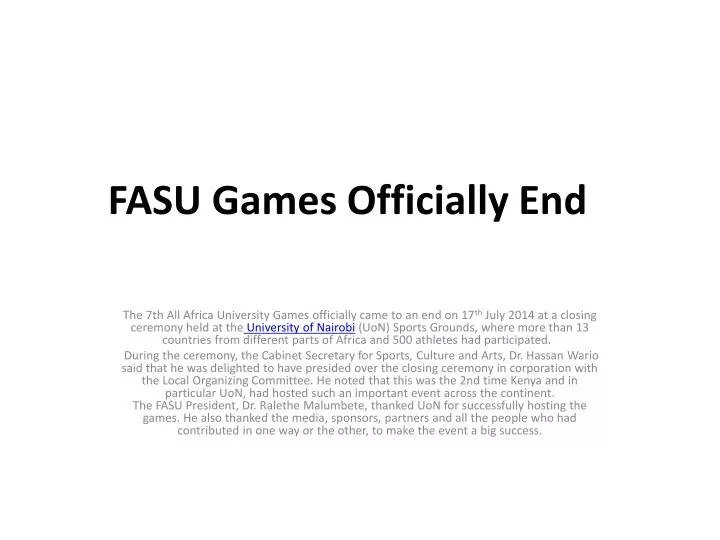 PPT - FASU Games Officially End PowerPoint Presentation, free download ...